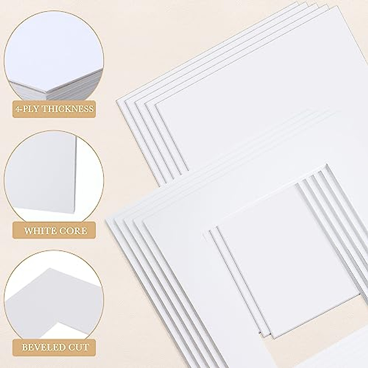 Thyle 20 Pieces 16 x 20 Inches White Picture Mats Show Kit for 11 x 14 Inches Photo White Picture Mats Board Core Bevel Cut Acid Free Mats with 20 Pieces Backing Board Art Mat