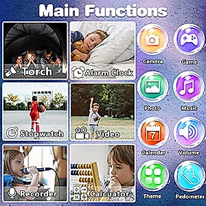 OVV Smart Game Watch for Kids, Kids Smart Watch with 16 Puzzle Games 1.44" HD Touch Screen Music Player Camera Video Recorder Alarm Clock Pedometer Educational Learning Toys Boys Girls (Blue)