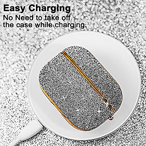 KINGXBAR Luxury AirPods Pro Case Bling Sparkle Crystals Cute Glitter Chic Design Shockproof Protective Hard Cover with Accessories Keychain for Apple AirPods Pro Silver for Girls Women