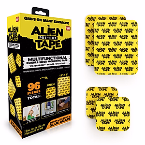 Alientape Pre Cut 96 Piece Set Double Sided Tape Multipurpose Removable Adhesive Transparent Grip Mounting Strips Washable Strong Sticky Heavy Duty for Carpet Photo Frame Poster Décor As Seen On TV