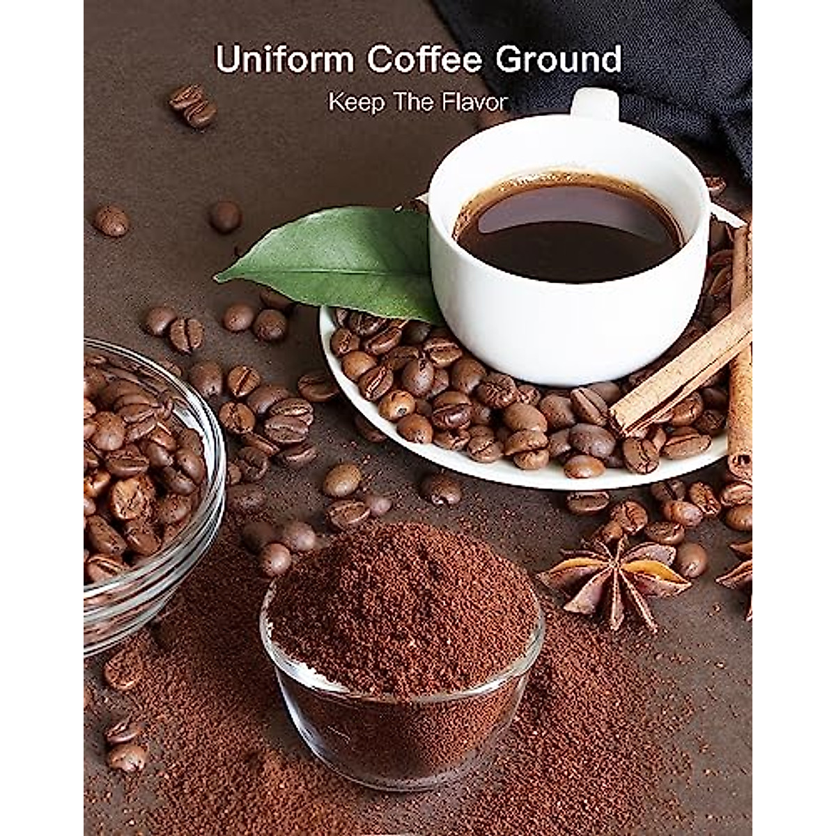 boly Electric Burr Coffee Grinder, Adjustable Burr Mill Coffee Bean Grinder with 18 Grind Settings, Burr Coffee Grinder for Espresso, Drip Coffee and French Press, White