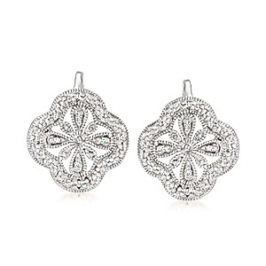 Ross-Simons Openwork Clover Drop Earrings With Diamond Accents in Sterling Silver