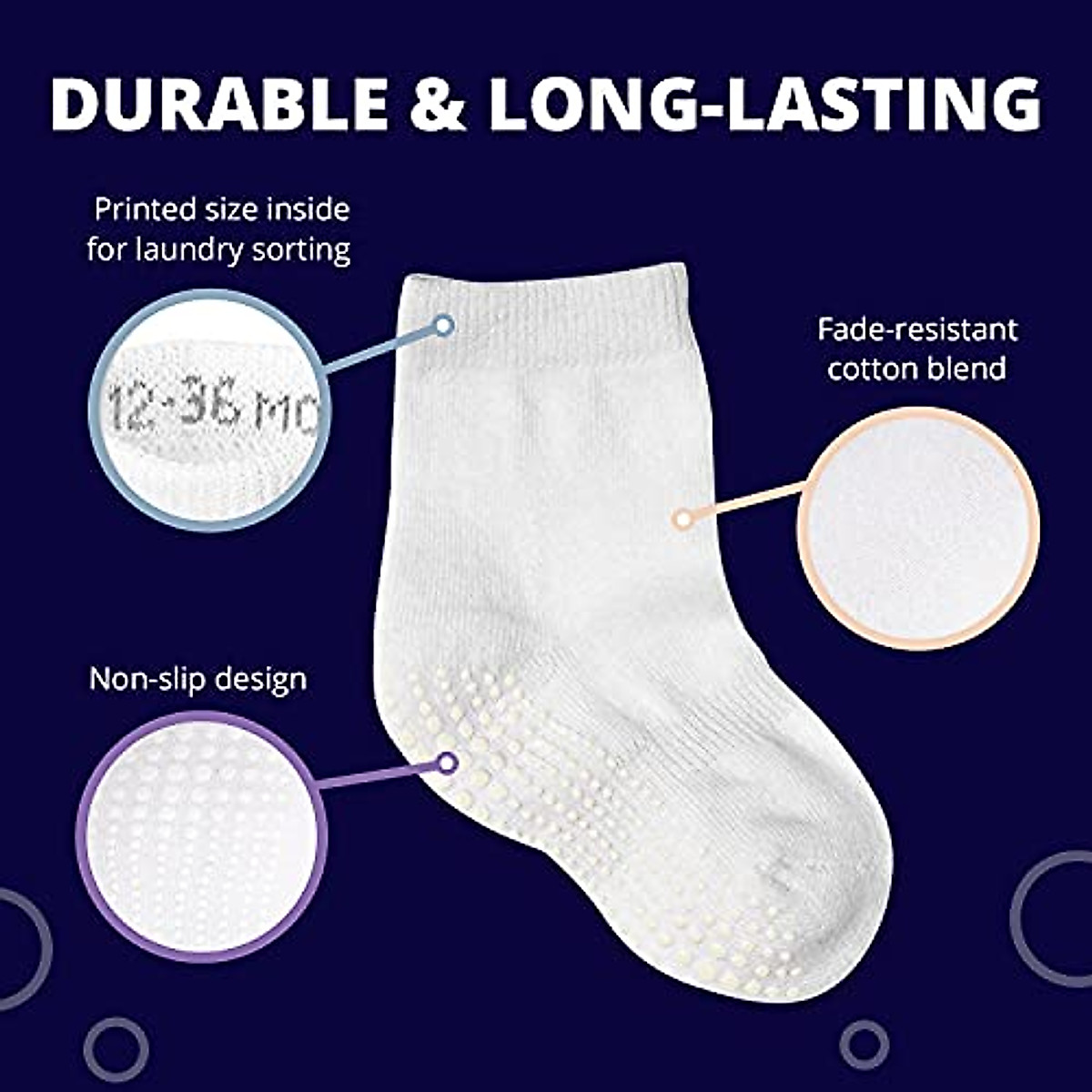 LA Active Baby Socks 12-36 Months - 6 Pairs of Newborn, Infant & Toddler Socks for Boys and Girls with Non-Slip Grip - Crew Style - Grayscale