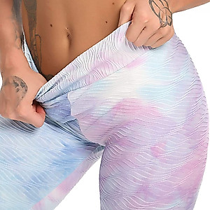 Bblulu Womens High Waist Ruched Butt Lifting Leggings Scrunch Textured Compression Yoga Pants Tie-Dyed Booty Workout Tights