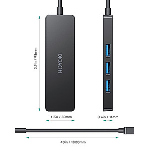 4 Port USB Hub 3.0, HOYOKI USB Splitter for Laptop,Ultra Slim Data USB Hub with 3.3ft Extended Cable, USB Hub Compatible with MacOS/Windows Laptop, PC, PS4, Flash Drive, Mouse, Keyboard, Printer, HDD