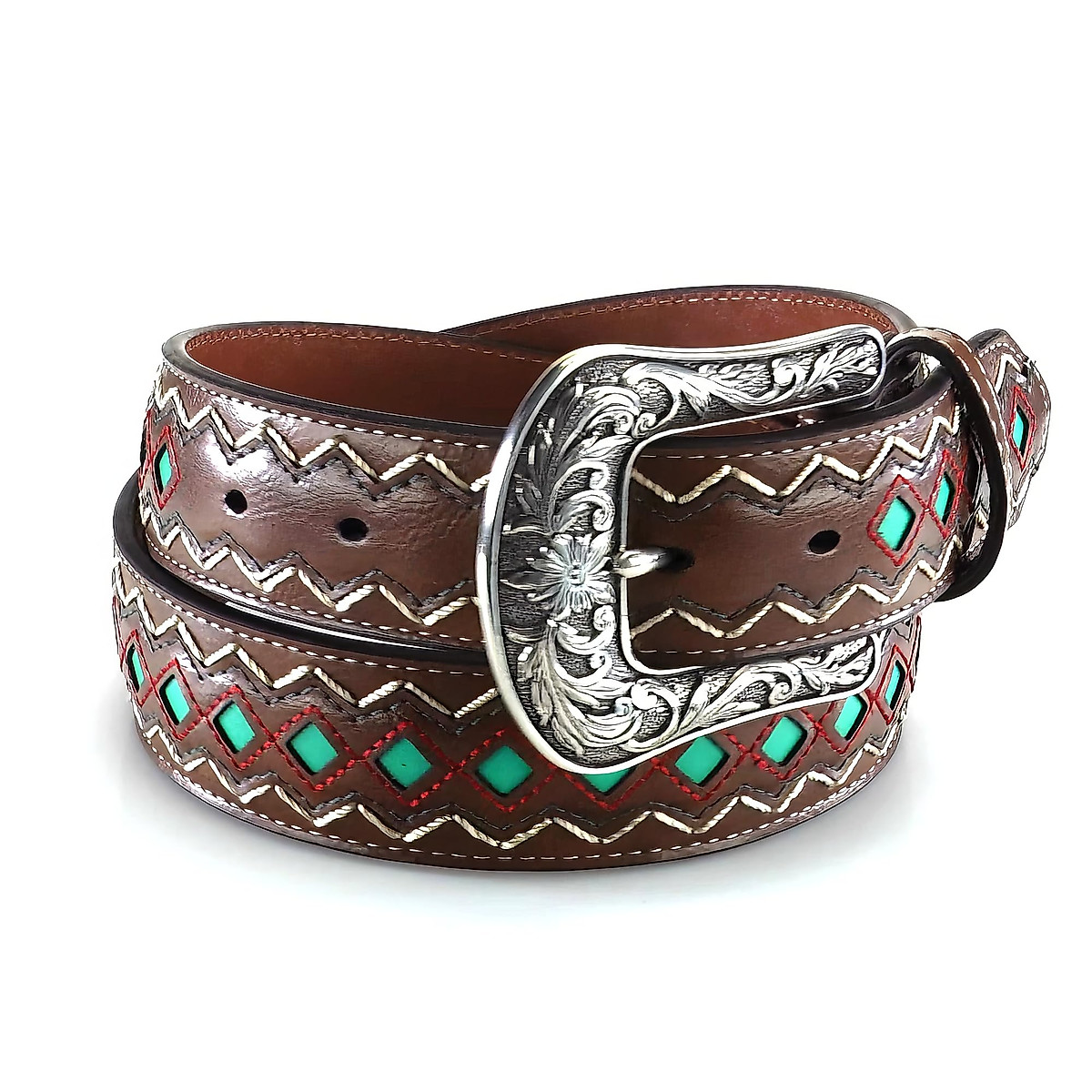 Ariat Women's Blue Diamond Inlay Center Belt, Brown, Small