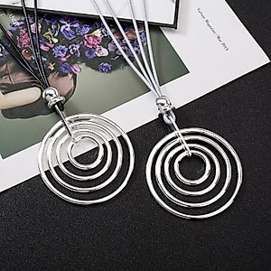 welbijoux Necklaces for Women Long Statement Silver Pendant Necklace with Leather Rope