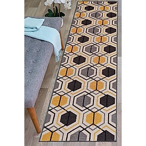 Rugshop Contemporary Geometric Stripe Carpet for Living Room,Bedroom,Home Office,Kitchen Non-Slip Runner Rug (Non-Skid) 2' X 7' (22" X 84") Yellow