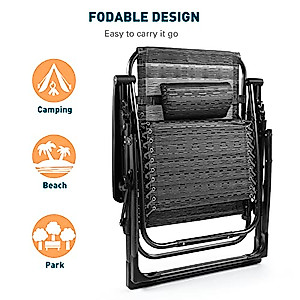 Fitnessclub Zero Gravity Chair, 350LBS Capacity Heavy Duty Folding Lounge Chairs with Cup Holder Tray and Carry Rope for Lawn Patio Beach Outdoor- XL Oversize