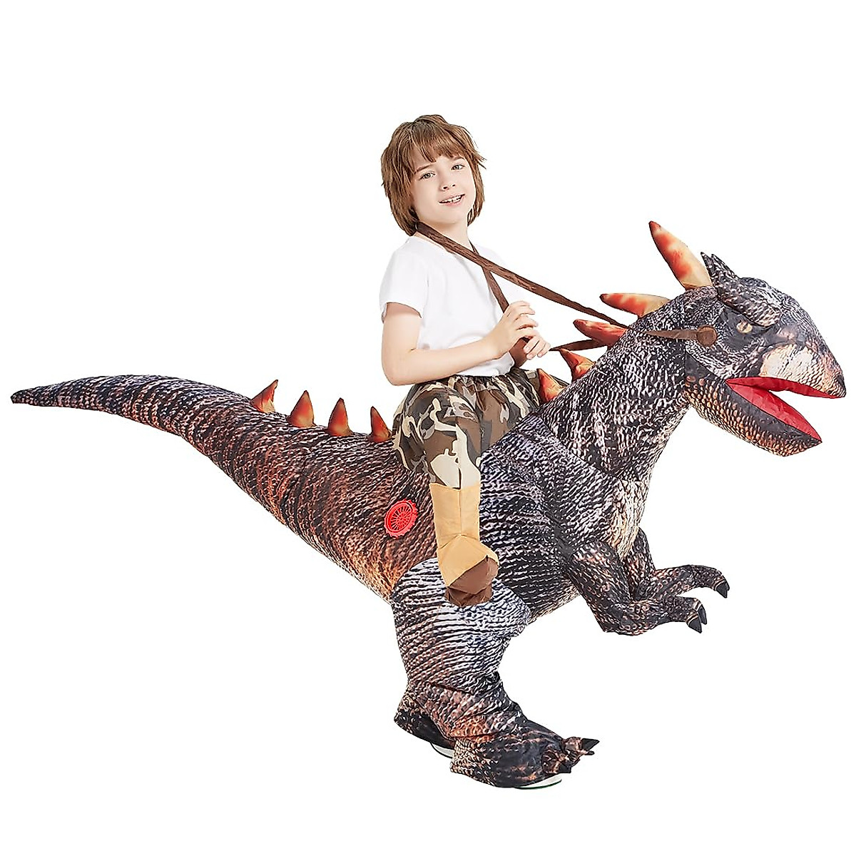 GOOSH Inflatable Dinosaur Costume Riding Stegosaurus for Kids Halloween Costumes Boys Girls 48IN Funny Blow up Costume for Halloween Party Cosplay(4-6 Yrs)