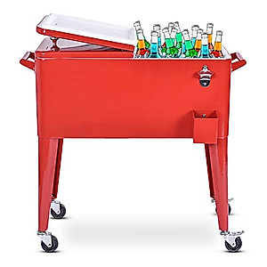 Safstar 80 Quart Rolling Cooler, Ice Chest Cart with Wheels and Bottle Opener, Portable Beverage Cooler Cart Tub for Outdoor Patio Deck Party
