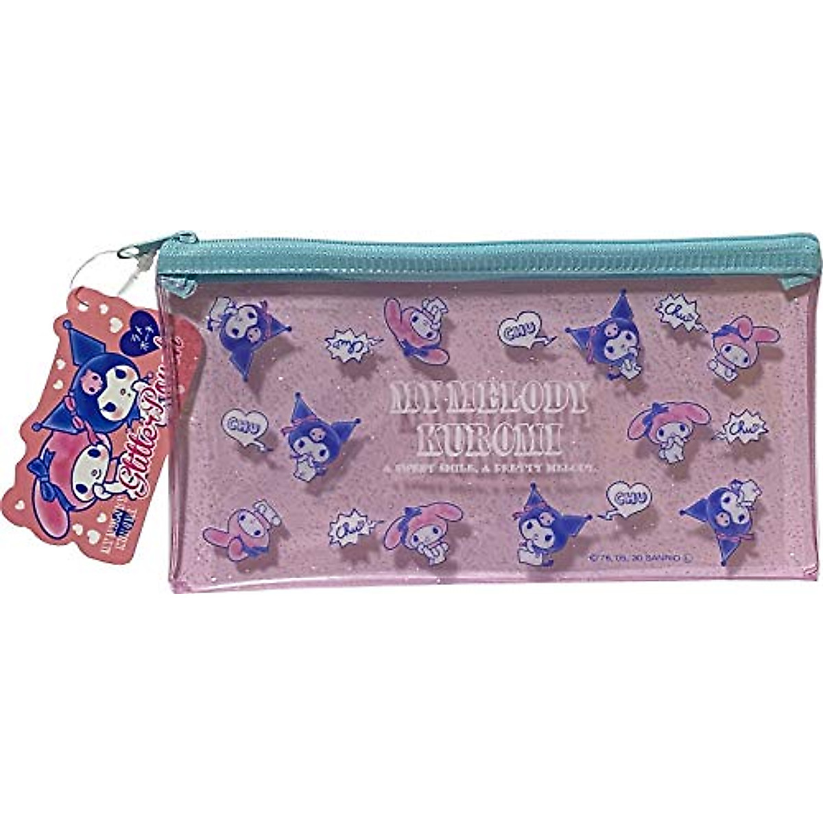 FRIEND Sanrio My Melody × Kuromi Flat Vinyl Glitter Pouch 20×10 cm Zipper Pen Accessories Case Bag (Cute)