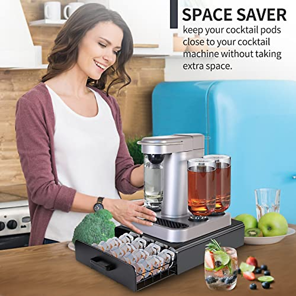 Premium Pod Holder for Bartesian Cocktail Capsules, Fits Under Bartesian Cocktail Machine & bev by BLACK+DECKER Cocktail Maker, Cocktail Capsule Drawer Counter Space Organizer (40 pods)