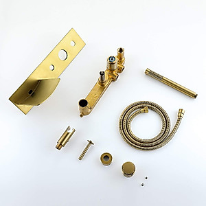 Homelava Waterfall Basin Sink Wall Tap Faucet, Metal Bar Tap Bathtub Shower Tap with Hand Wash Faucet, Rain Faucet Kit Basin Water Control System for Kitchen and Bathroom Gold