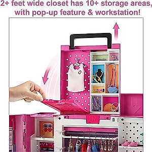 Barbie Dream Closet Playset, 35+ Clothes & Accessories Including 5 Complete Looks, Pop-Up Second Level, Mirror & Laundry Chute