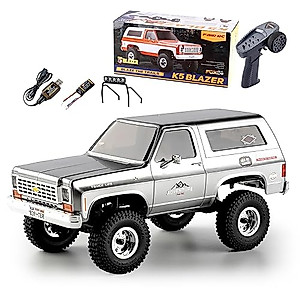 FairRc Mod 1/24 RC Crawler FCX24 Chevy K5 Blazer, Mini RC Car Pick Up Truck & SUV 2 in 1, 4WD 8km/h 2 Speeds Switch, 2.4GHz 3CH RC Model with LED Lights for Adults, Silver Without Stickers