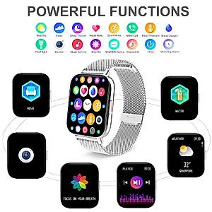 Erkwei Smart Watch for Women(Answer Call/Dial) Waterproof Smartwatch for Android iOS Phones 1.7 Inches Fitness Tracker with Pedometer Heart Rate Sleep Monitor Digtal Watch Silver