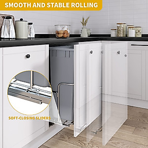 50-Quart Pull-Out Trash Can with Lid Double Bins, Sliding Under Mount Kitchen Pullout Waste Container Trash Can, Gray
