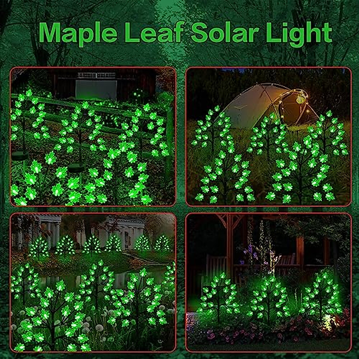 Thanksgiving Decorations Outdoor Solar Lights - 2PACK 40LED Maple Tree Solar Thanksgiving Lights for Fall Decorations,Waterproof Solar Fall Lights for Autumn Harvest Festivals Outside Yard Decor,Green