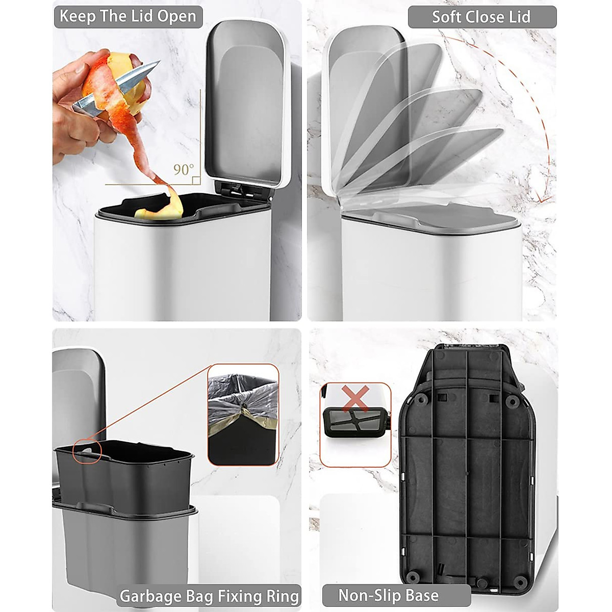 Doyingus Small Bathroom Trash Can with Lid Soft Close 1.6 Gal Stainless Steel Slim Garbage Can with Inner Wastebasket for Bedroom, Powder Room, Craft Room, Office, Kitchen (Black)