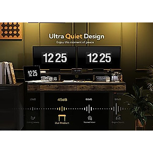 Claiks Standing Desk with Drawers, Electric Adjustable Standing Desk Adjustable Height, Sit Stand Up Desk with Storage Shelves & Wheels, 55 Inch Rustic Brown