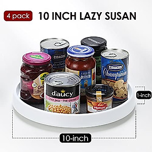 Set of 4, 10 Inch Non-Skid Lazy Susan Organizers + Set of 8, Stackable Clear Bins with Removable Dividers - Pantry Food Snack Organization and Storage - Multi-Purpose Plastic Home Organizer Containers