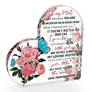Mothers Day Gifts for Mom from Daughter, Mom Birthday Gift Ideas, Grateful Gift for Mother Butterfly Flower Desk Decor Acrylic Heart Sign Appreciation Gifts for Mom