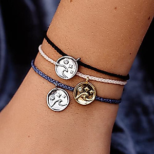 Pura Vida Bracelet Gold Crystal Wave Coin Charm Bracelet - Handmade with Czech Crystal, Adjustable with Waterproof Band - Stackable Bracelets for Teen Girls, Handmade Bracelets for Teens - Vanilla