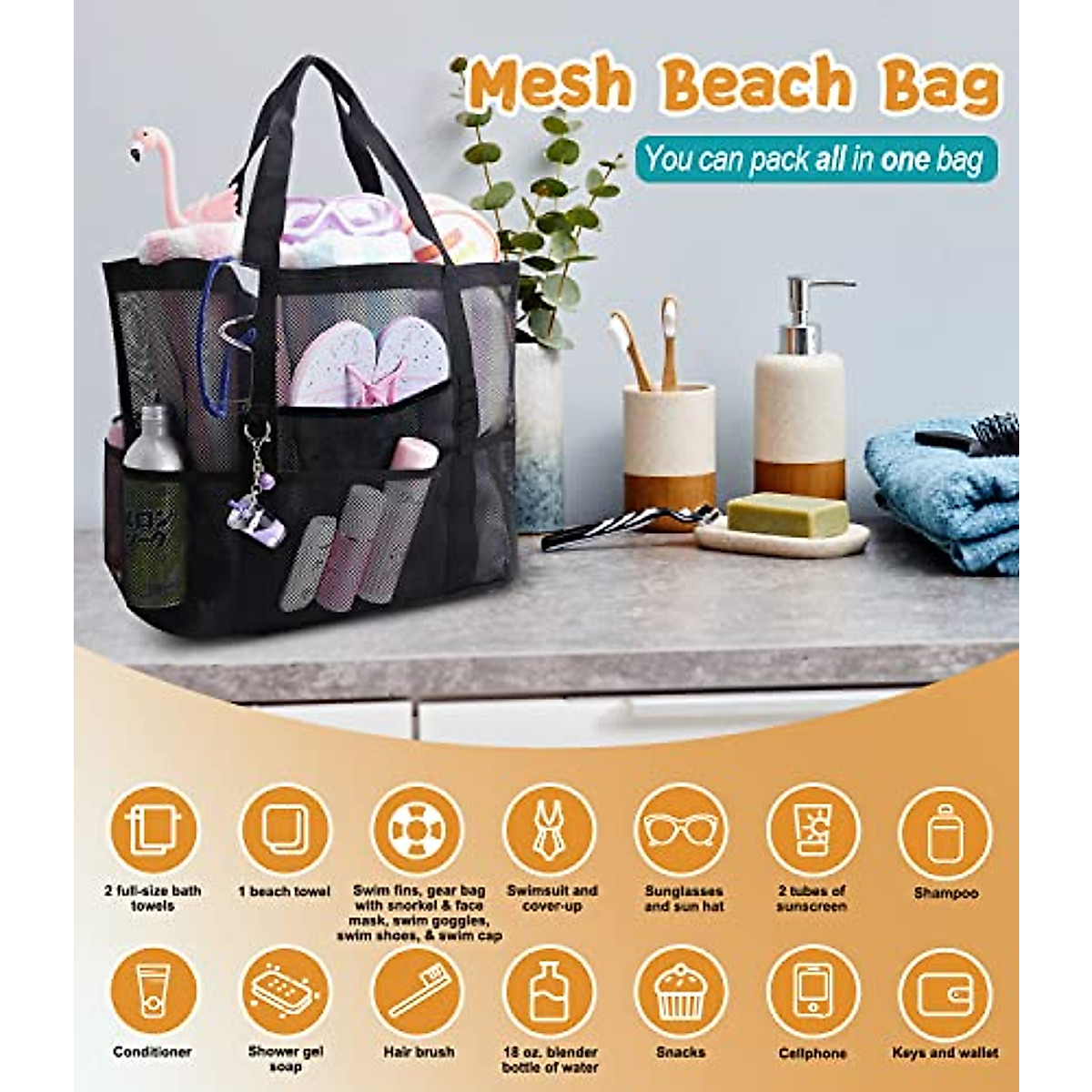 Alidor Large Capacity Mesh Shower Caddy Portable for College Dorm Room Essentials, 9-Pockets, Hanging Shower Tote Bag for Bathroom, Swimming, Beach, Fitness, Gym