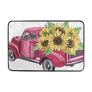 Doormat Welcome Door Mat-Farm Red Trolley Yellow Sunflower Flowers,Living Room Kitchen Floor Mat Home  Indoor Outdoor Decoration 24X16INCH