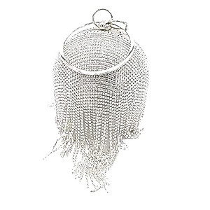 UMREN Women Round Ball Crystal Evening Clutch Purse Tassel Wedding Party Hand Bags Silver