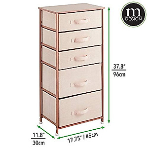 mDesign Storage Dresser Furniture Unit - Tall Standing Organizer Tower for Bedroom, Office, Living Room, and Closet - 5 Drawer Removable Fabric Bins - Light Pink/Rose Gold
