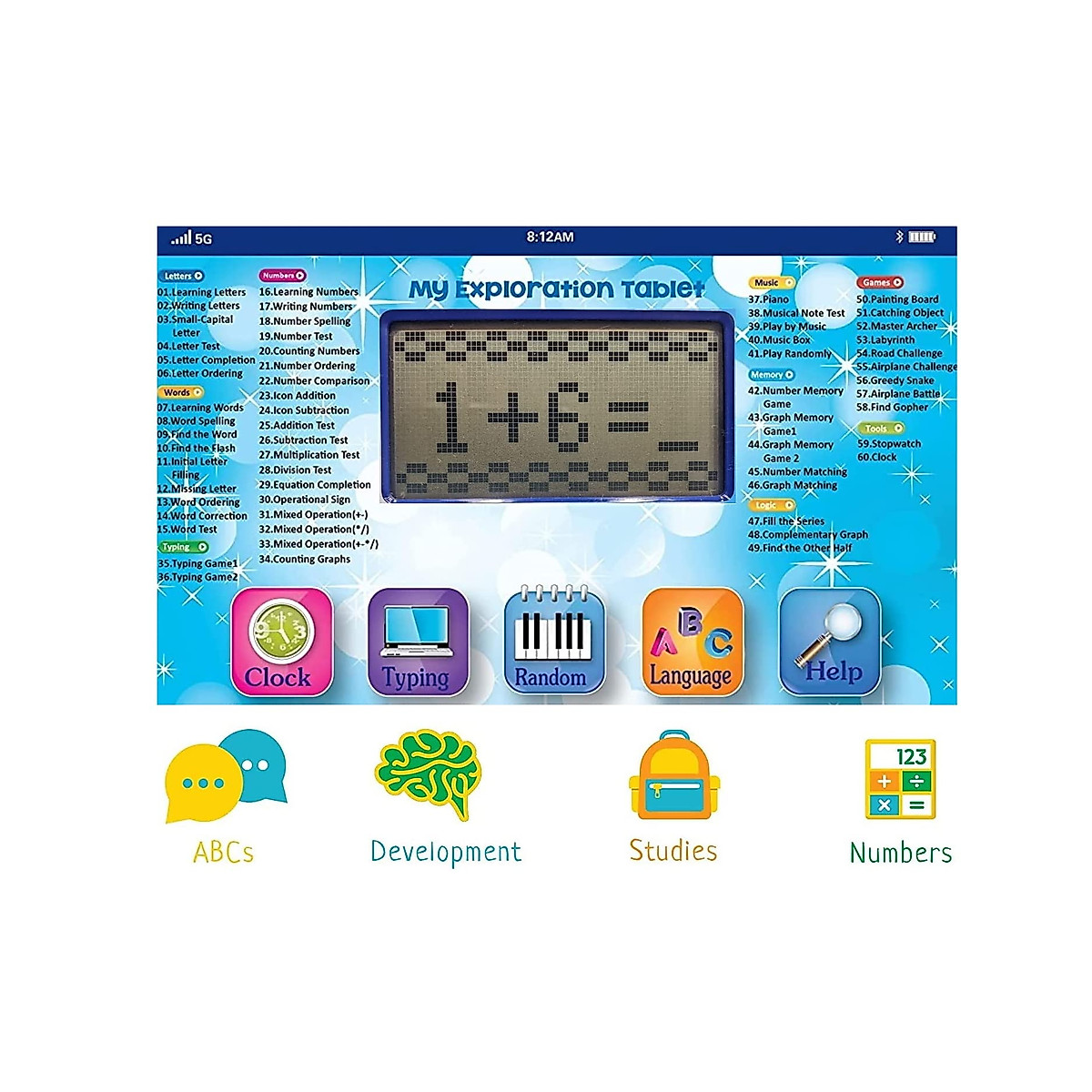 Tech Kidz My Exploration Toy Tablet Educational Learning Computer, 60 Challenging Learning Games and Activities, LCD Screen, Keyboard (Blue), Ages 3+