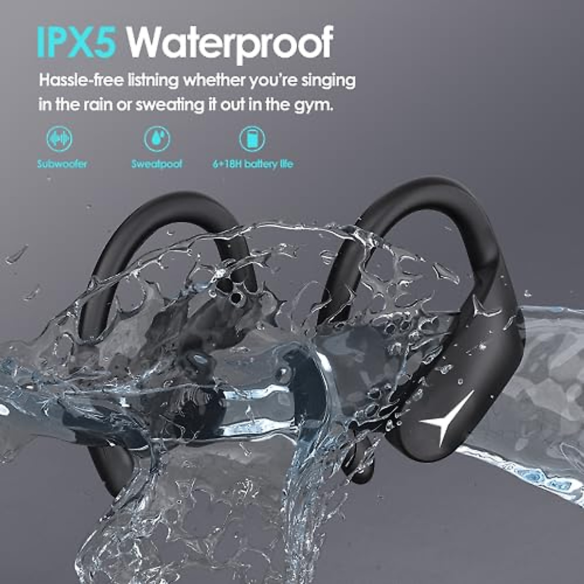 USBERG Wireless Earbuds for Sports, Dual Microphone Bluetooth Headphone, IPX5 Waterproof Headset, Black with USB-C Charging Case - Ideal for Running and Workouts