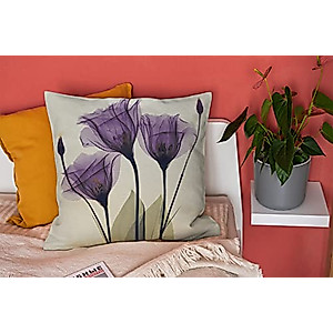 Pillow Covers 18 X 18 Inch Set of 4, Floral Plants Decorative Pillow Covers Summer Outdoor Pillow Covers Linen Square Pillow Cases Sofa Cushion Case for Farmhouse Living Room Patio Home Decor