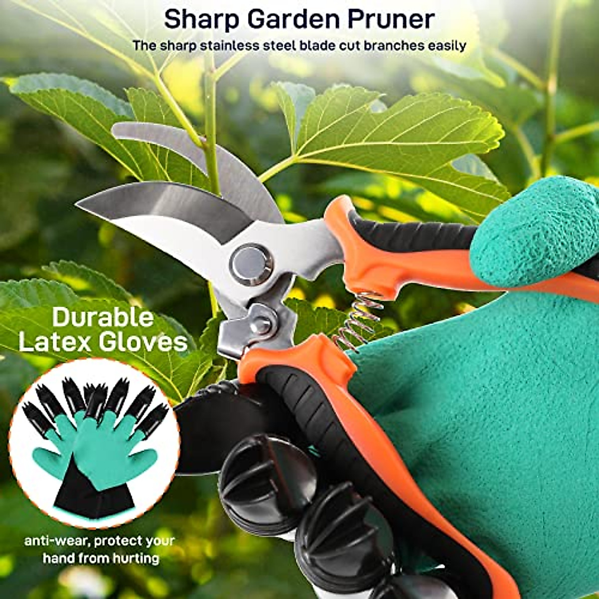 HEMOPLT Gardening Tools, 6-Piece Heavy Duty Garden Tool Set, Rust-Proof Gardening Hand Tools with Durable Organizer Handbag, Outdoor Hand Tools, Ideal Garden Tool Kit Gifts for Women and Men