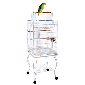 Bird Parrot Cage Cockatiel Amazon African Grey Caique Conure, 20 x 20 x 57 H, White Vein