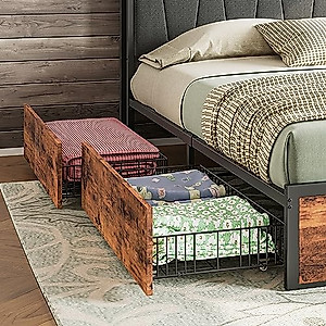 LIKIMIO King Bed Frame with 4 Storage Drawers, Platform Bed with Charged Headboard, Sturdy and Stable, No Noise, No Box Spring Needed, Easy to Install