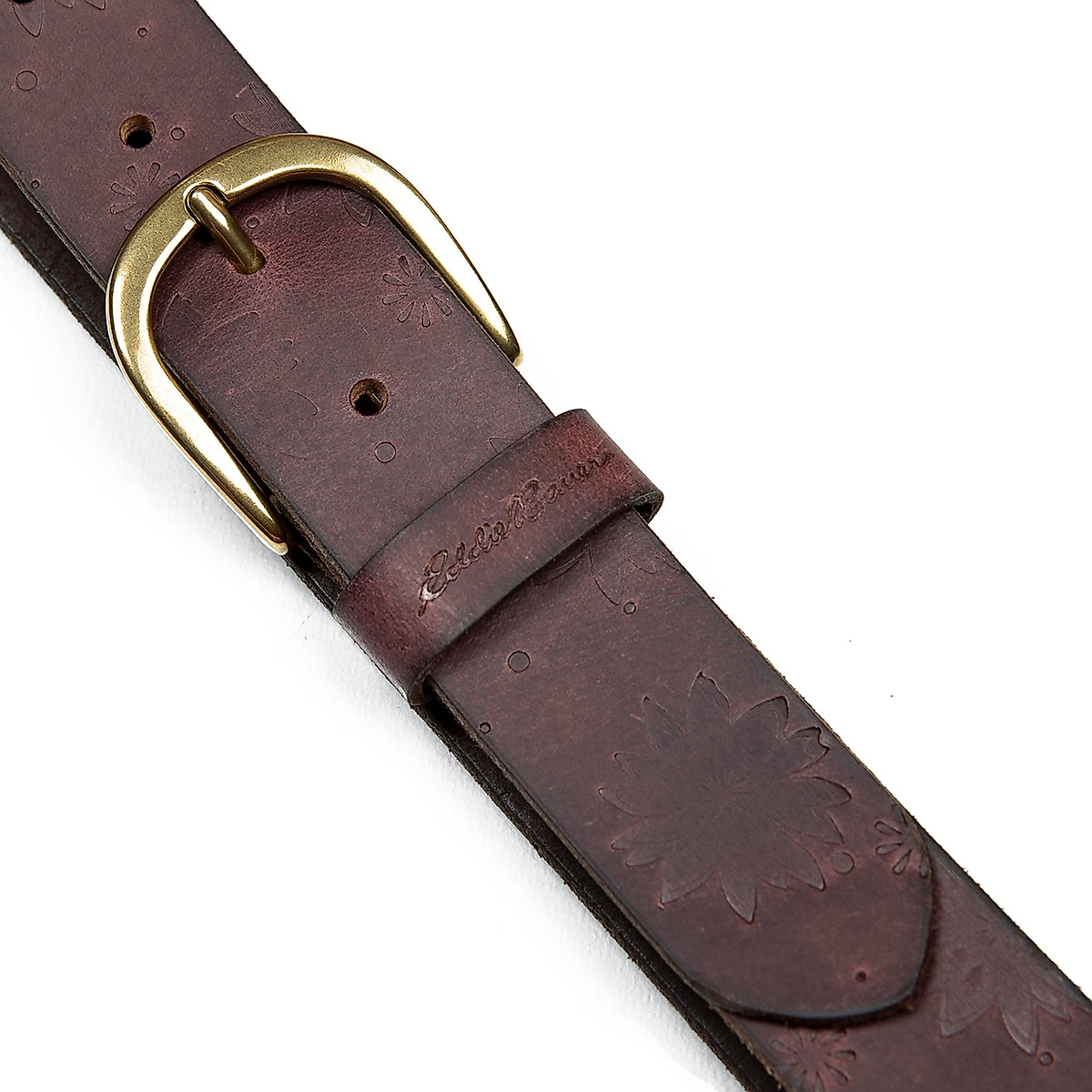 Eddie Bauer Women's Casual Leather Belts, One Size Fits Most, Floral Tooled-Brown, Medium