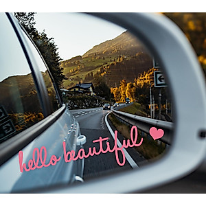 3x Hello Beautiful Rearview Mirror Decal,Vinyl Pink Car Decals For Women,Vanity Mirror Stickers,Girl Car Decal Gifts,Car Window Decal,Car Mirror Pink Sticker,Car Window Decal, Self Affirmations Decal