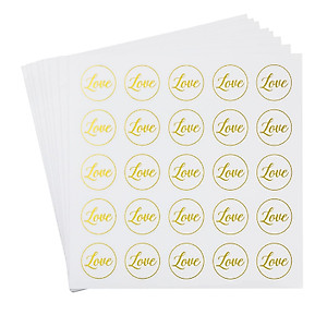 Clear Stickers - 200-Count Wedding Stickers, Gold Envelope Seal Stickers with Love, Adhesive Label for Bridal Shower Invitation, Wedding Invite, Birthday Card, 1 Inches Diameter