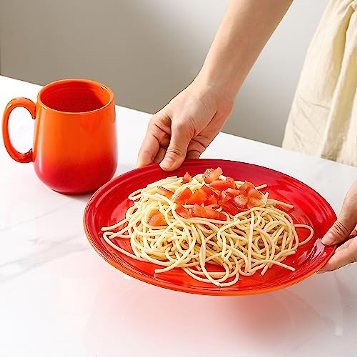 Hasense Dinner Plates, 10 Inch Large Salad Plates for Kitchen, Stoneware Dinnerware Dish Sets, Microwave, Oven, and Dishwasher Safe, Scratch Resistant, Gradient Orange