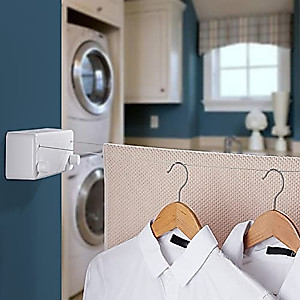 Danpoo Retractable Clothesline, 13.8 Ft Stainless Steel Double Clothes line retracting Indoor, Heavy Duty Retractable Laundry Line Wall Mounted, White