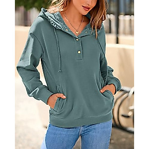 PRETTYGARDEN Ladies Pullover Hoodies Tops Drawstring Long Sleeve Thick Sweashirt Cozy Warm Winter Clothing With Pockets(Solid Grey Green,Medium)