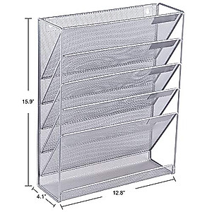 Easepres File Organizer Mesh 5-Tier Black Hanging File Organizer Vertical Holder Rack for Office Home, Silver