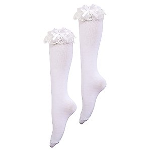 CAT KO Women Soft Knee High Socks Lovely & Cute Solid color Lace Ruffle Girls socks for Lolita ONLY TRUE SOLD (WHITE)