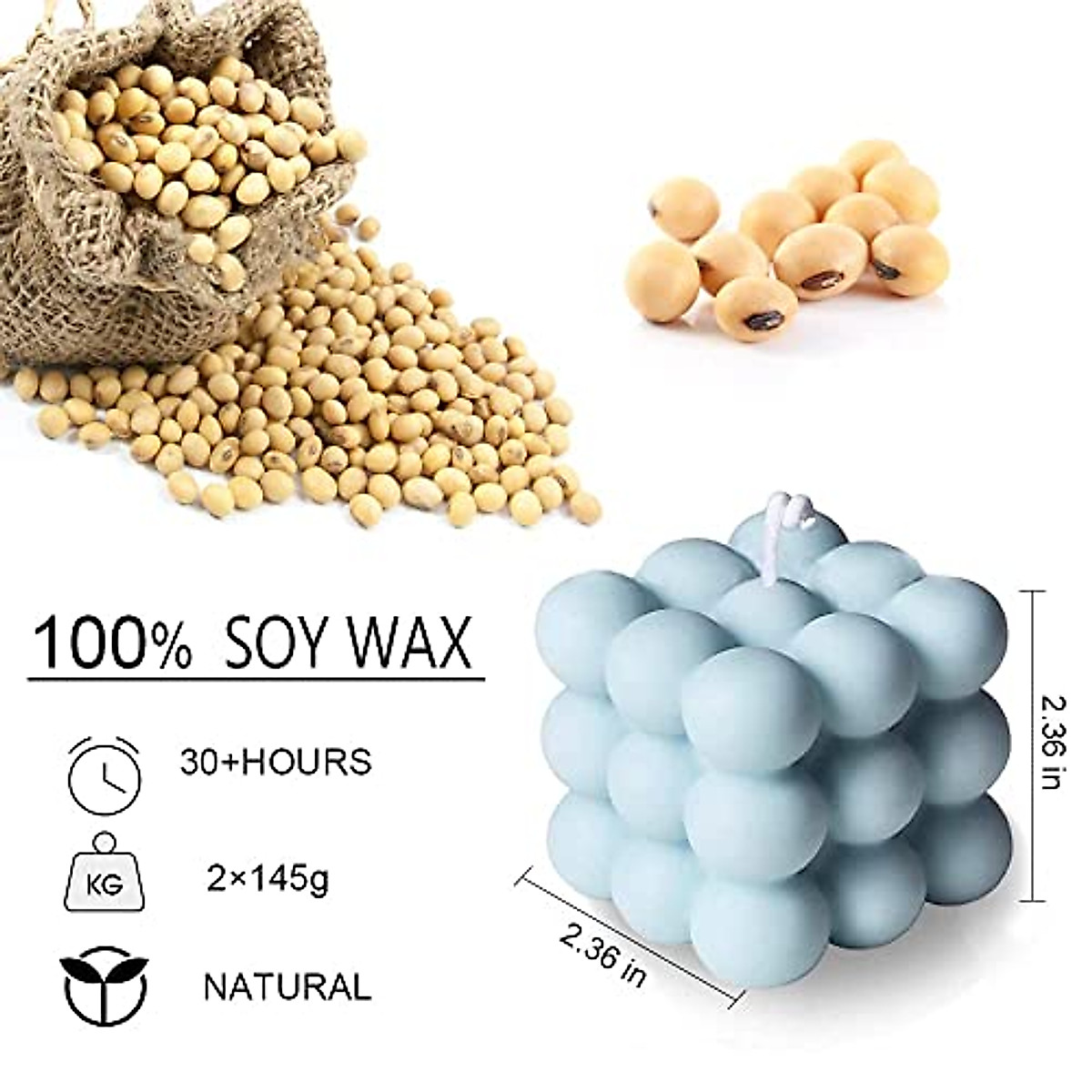 Bubble Candle Soy Wax Scented Candle Home Decor Candle Bubble Cube Candle Cube Shaped Candles Decorative Candle for Bedroom Wedding Room Decor Aesthetic Freesia and Bluebell Fragrance (White Blue)