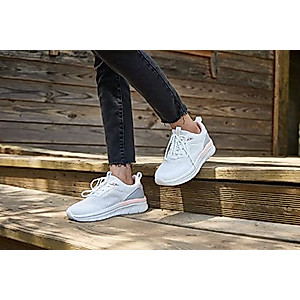 XPACS Womens Comfortable Arch Support Walking Sneakers, Breathable Lace Up Running Shoes for Women, Casual Non-Slip Sneakers for Outdoor Activities Ocassion Pink White Size 10