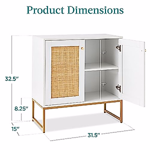 Best Choice Products 2-Door Rattan Storage Cabinet, Accent Furniture, Multifunctional Cupboard for Living Room, Hallway, Kitchen, Sideboard, Buffet Table w/Non-Scratch Foot Pads - White