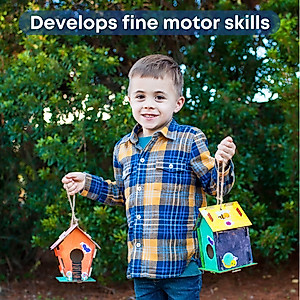 CRAFTY HAPPITOYS Birdhouse Kit - 15 Unfinished Wood Bird Houses for Children to Paint - Wood Craft Project Kits for Kids - Wooden Arts & Craft for Girls & Boys